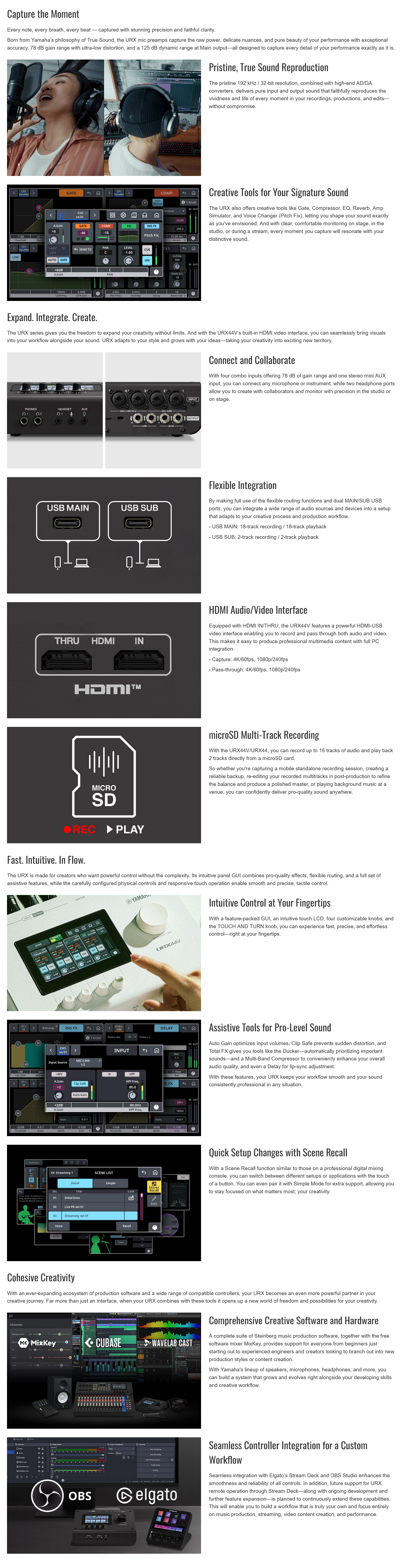 Yamaha URX44 Audio Interface 4-in/2-out USB-C Audio Interface (Black)