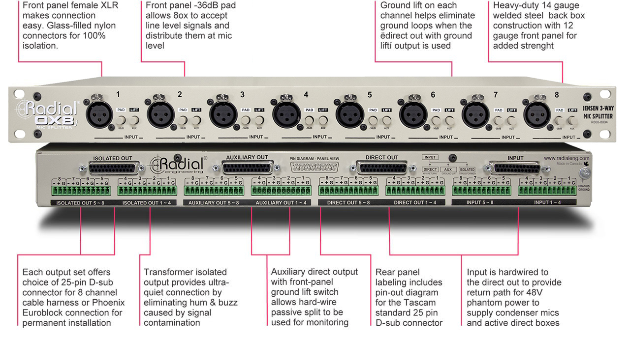 Radial Engineering OX8j 8-channel Microphone Splitter